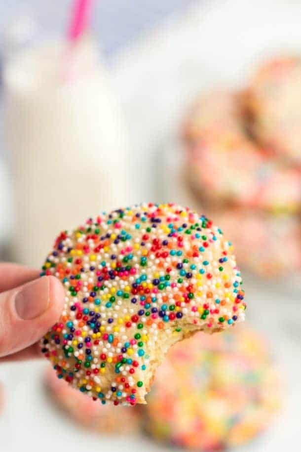 Rainbow Sprinkle Cookies - Soft, delcious and covered in sprinkles!