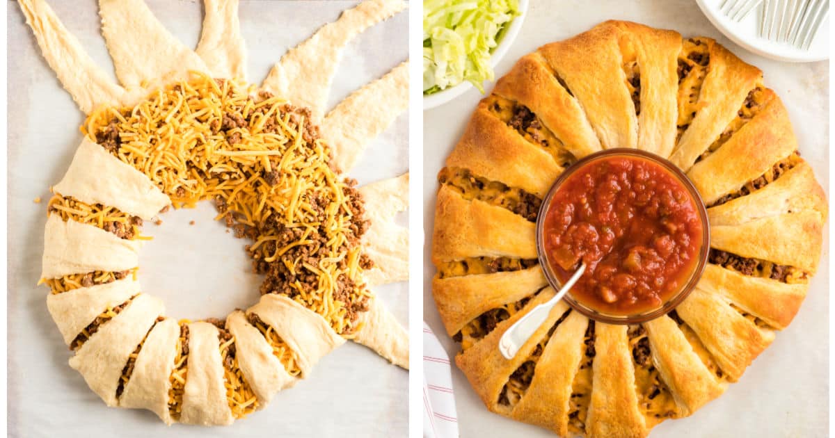 Beef Taco Ring made with Crescent Rolls! An easy appetizer for a crowd!