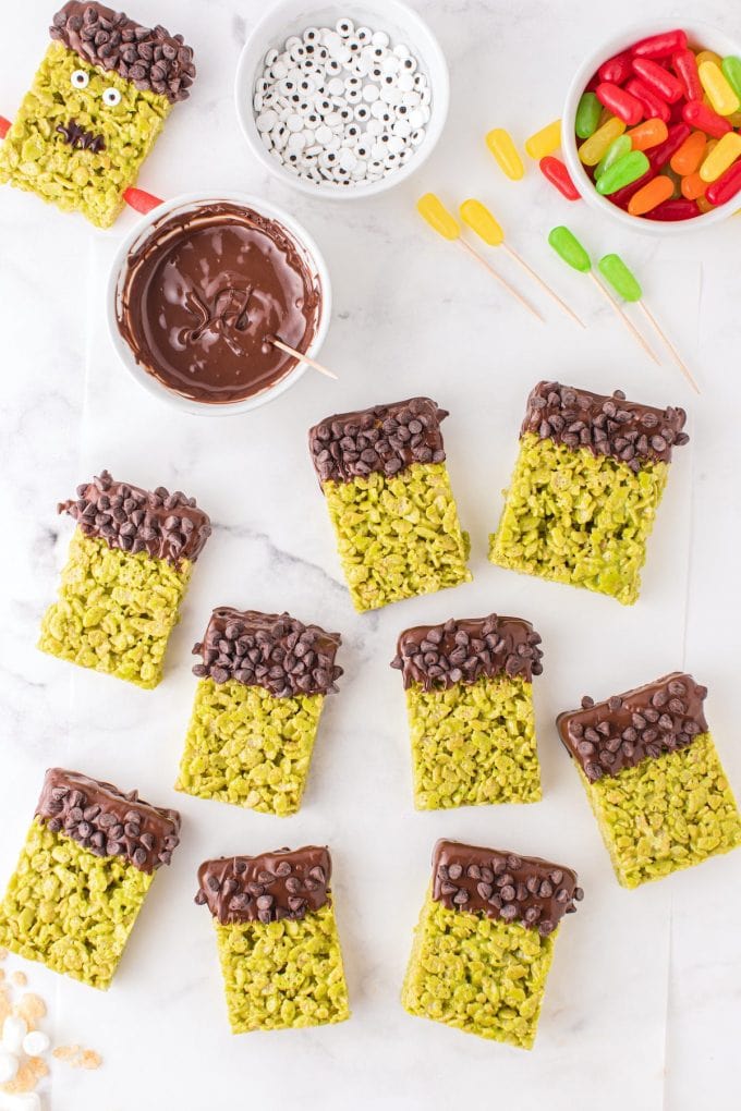 Frankenstein Rice Krispie Treats (Halloween Dessert) - Princess Pinky Girl